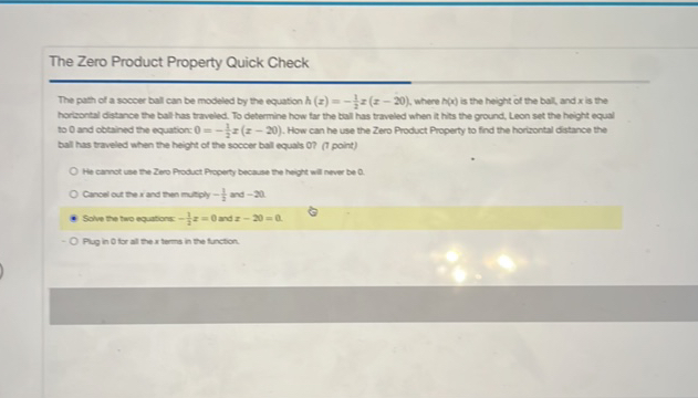 The Zero Product Property Quick Check The | StudyX
