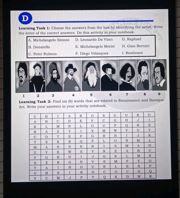 D Learning Task 1 Choose the answers from | StudyX