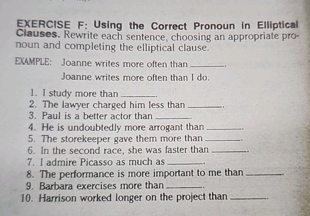 EXERCISE F Using the Correct Pronoun in | StudyX