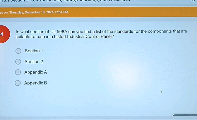 4 In what section of UL 508A can you find a | StudyX