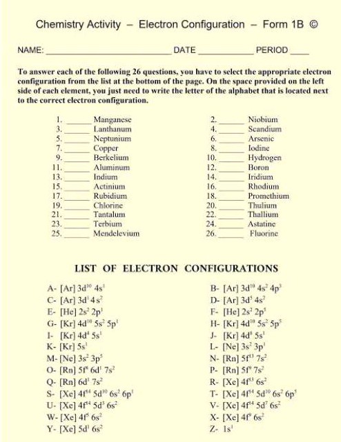 Chemistry Activity - Electron Configuration | StudyX