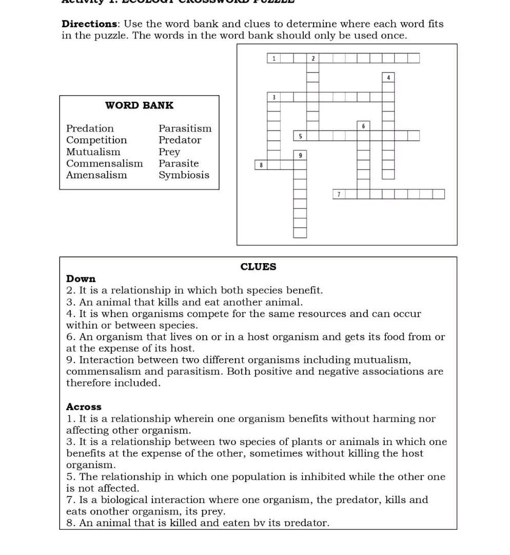 Directions Use the word bank and clues to | StudyX