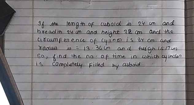 If the length of cuboid is 24 cm and breadth | StudyX