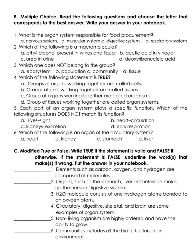 B Multiple Choice Read the following | StudyX