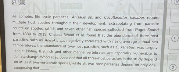 As complex life cycle parasites Anisakis sp | StudyX