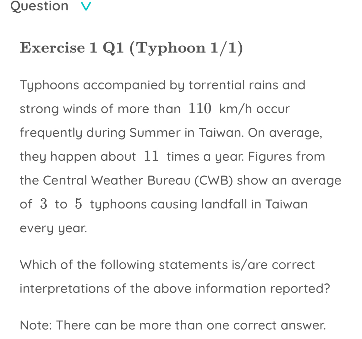Question V Exercise 1 Q1 (Typhoon 1/1) | StudyX