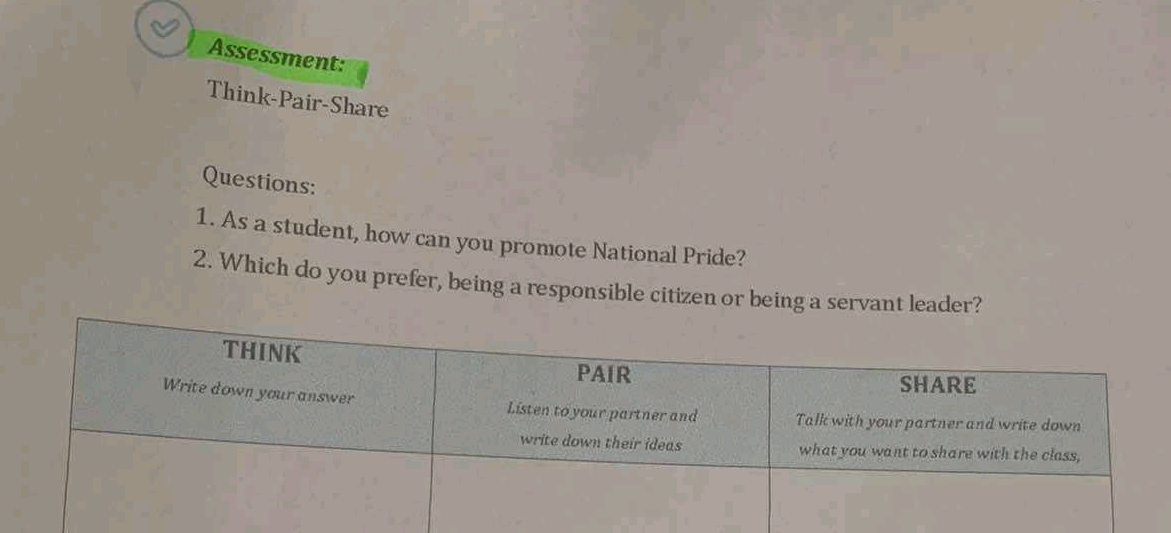 Assessment Think-Pair-Share Questions 1 As | StudyX