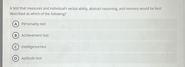 A test that measures and individuals verbal | StudyX