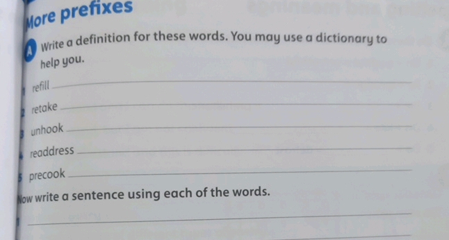 nore prefixes A Write a definition for these