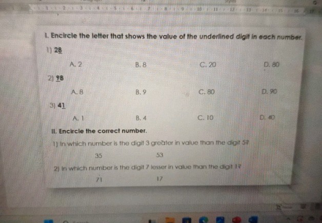 1 Encircle the letter that shows the value | StudyX