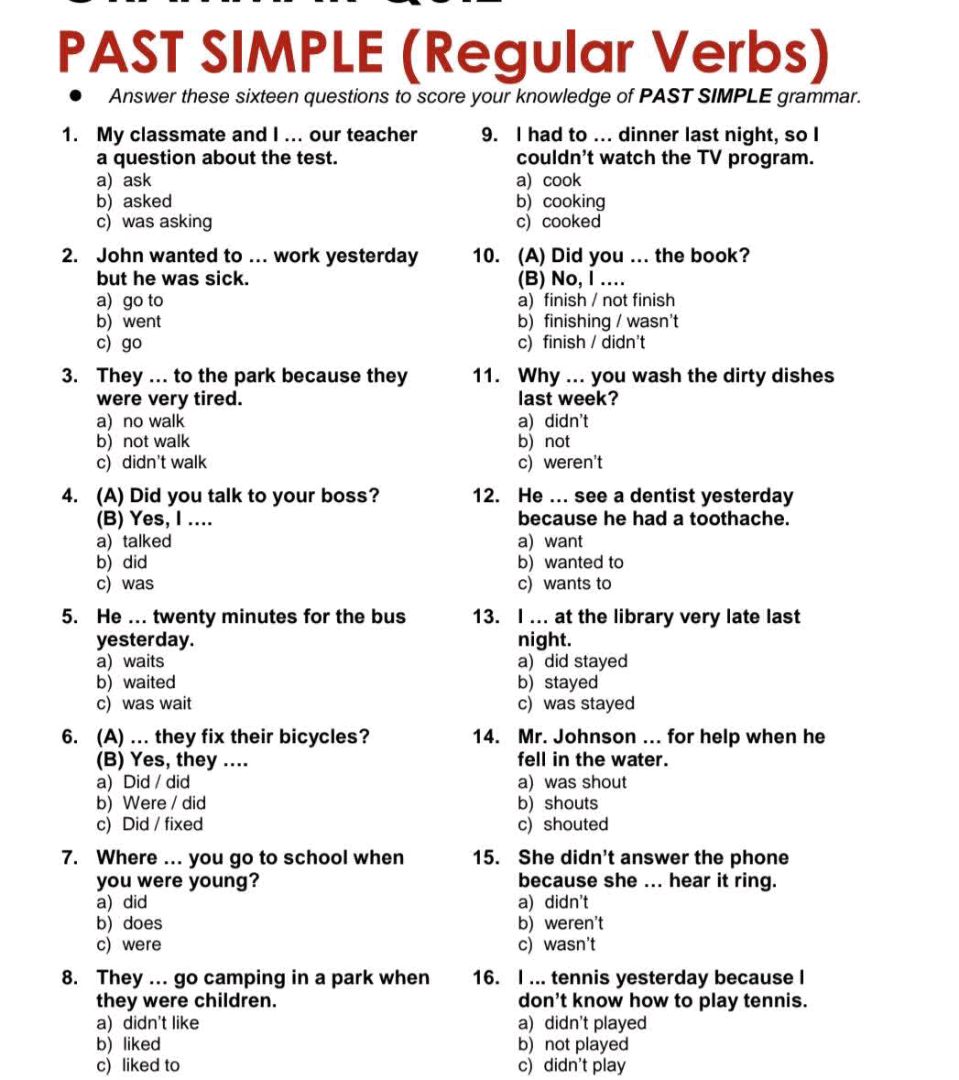 PAST SIMPLE (Regular Verbs) - Answer these | StudyX