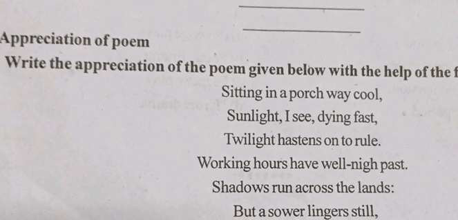 Appreciation of poem Write the appreciation | StudyX