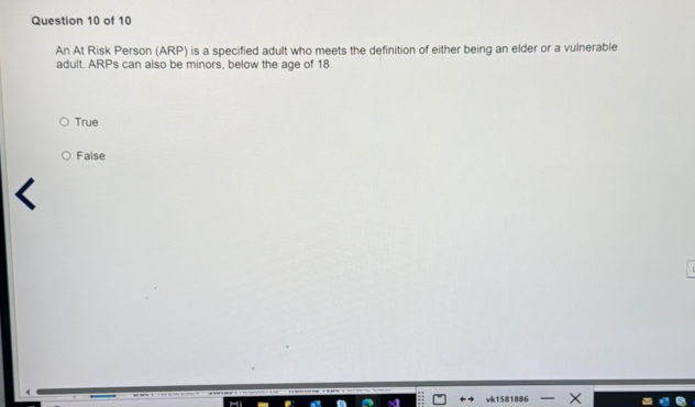 Question 10 of 10 An At Risk Person (ARP) is | StudyX