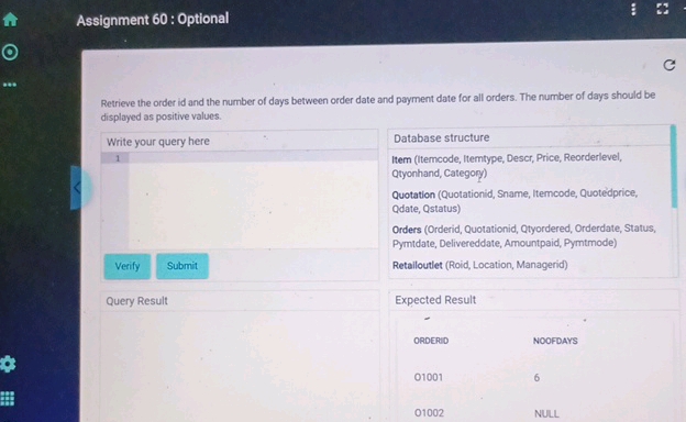 Assignment 60 Optional Retrieve the order | StudyX