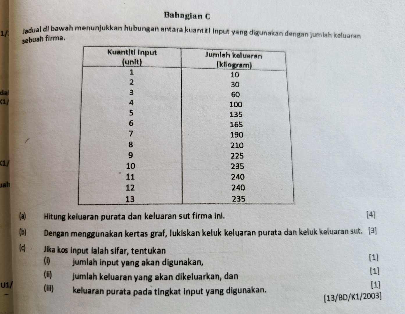 Bahagian C Jadual dI bawah menunjukkan | StudyX