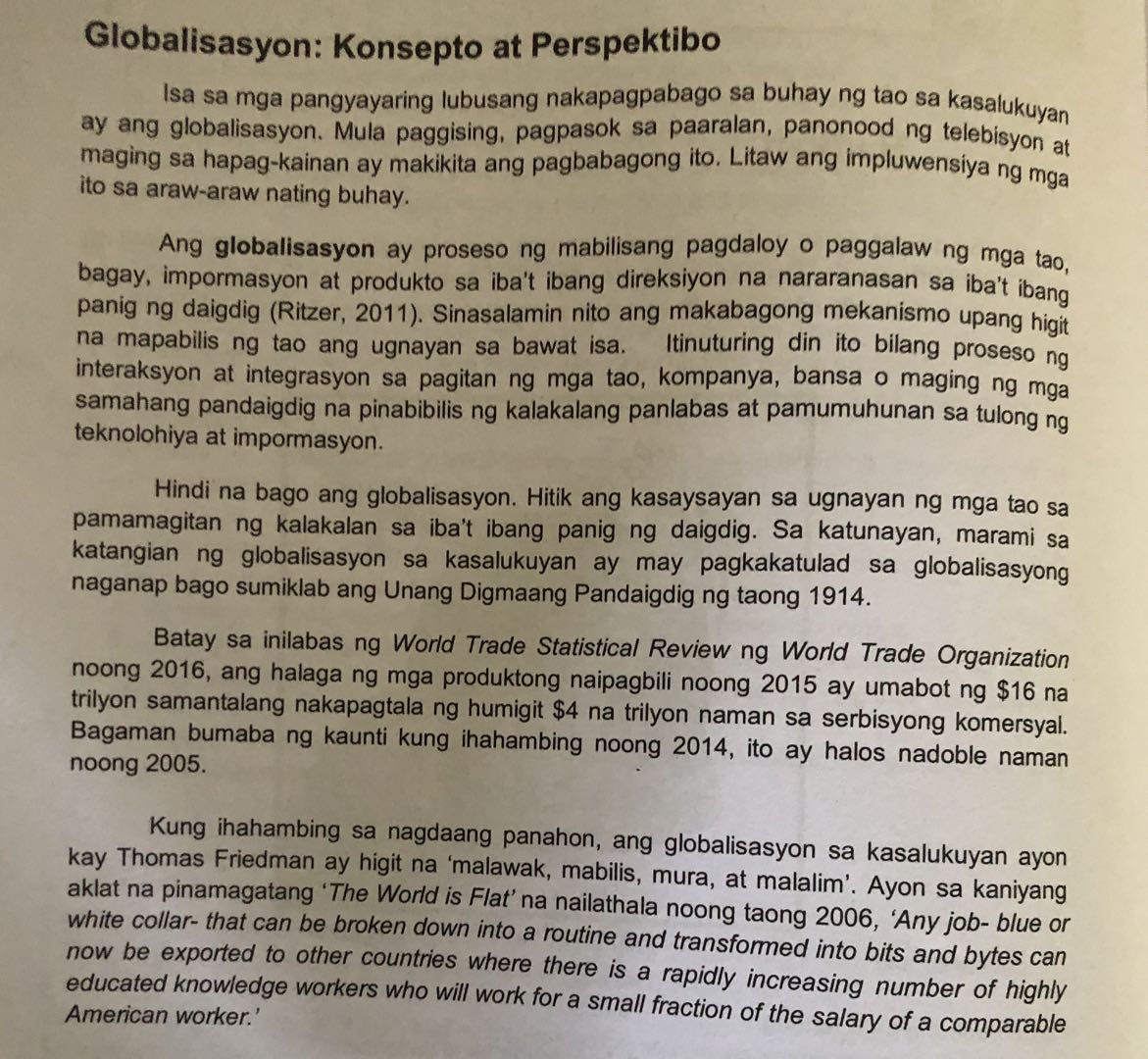 Globalisasyon Konsepto at Perspektibo Isa sa | StudyX