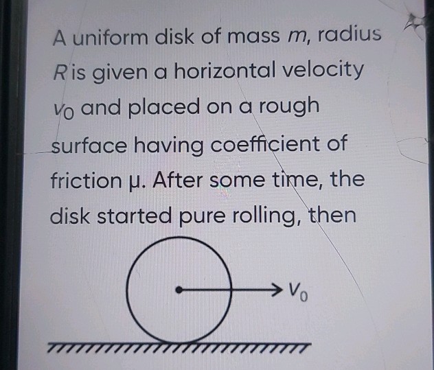 A uniform disk of mass m radius R is given a | StudyX