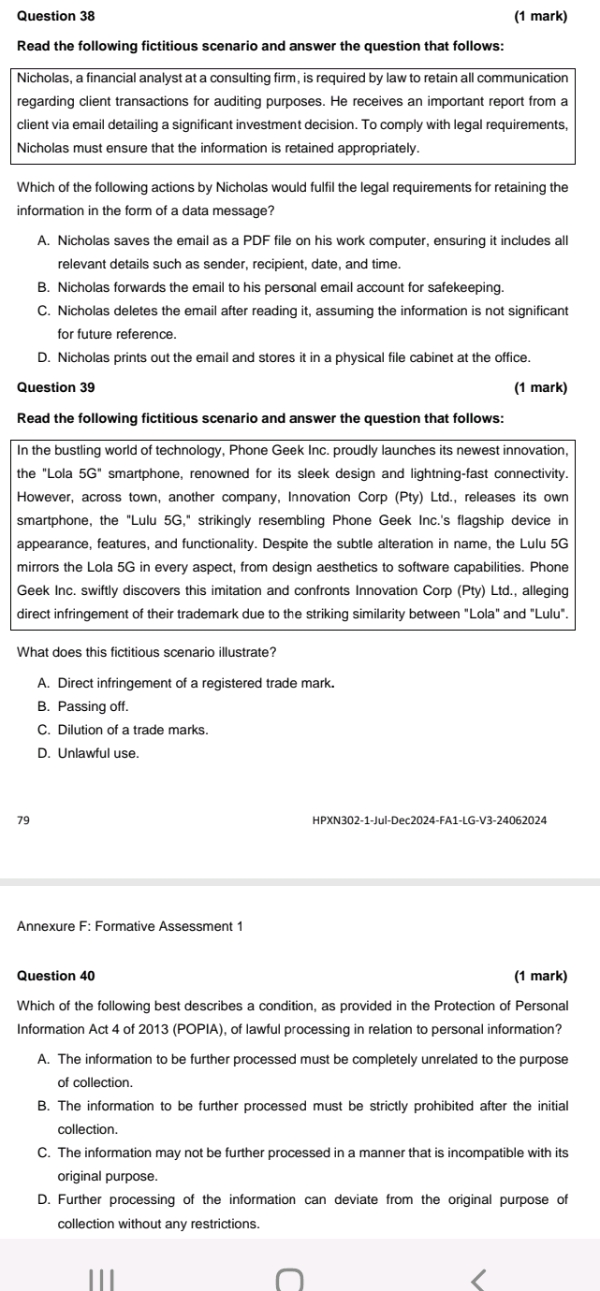 Question 38 (1 mark) Read the following | StudyX