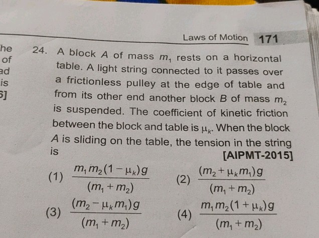Laws of Motion 171 24 A block A of mass m1 | StudyX